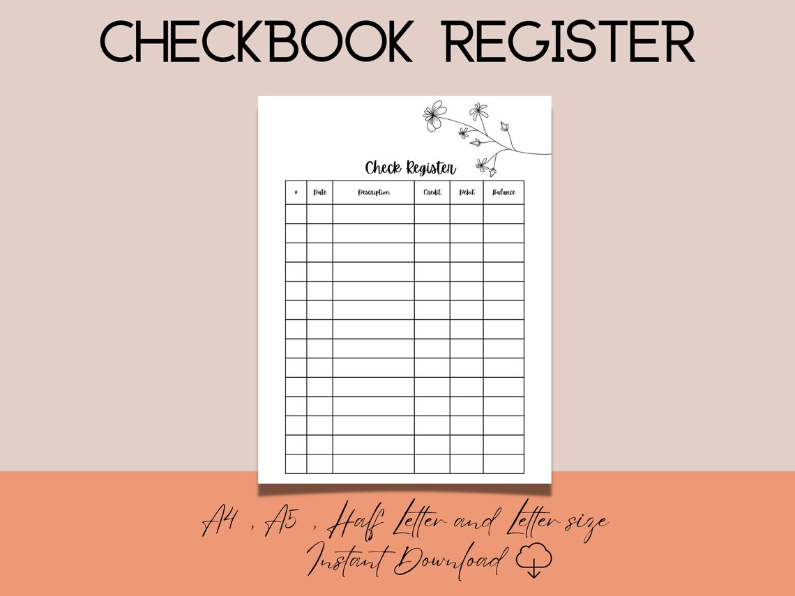 Check Register Printable Bujo Insert Productivity Planner - Etsy