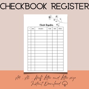 Check Register Printable Bujo Insert Productivity Planner ADHD Planner ...