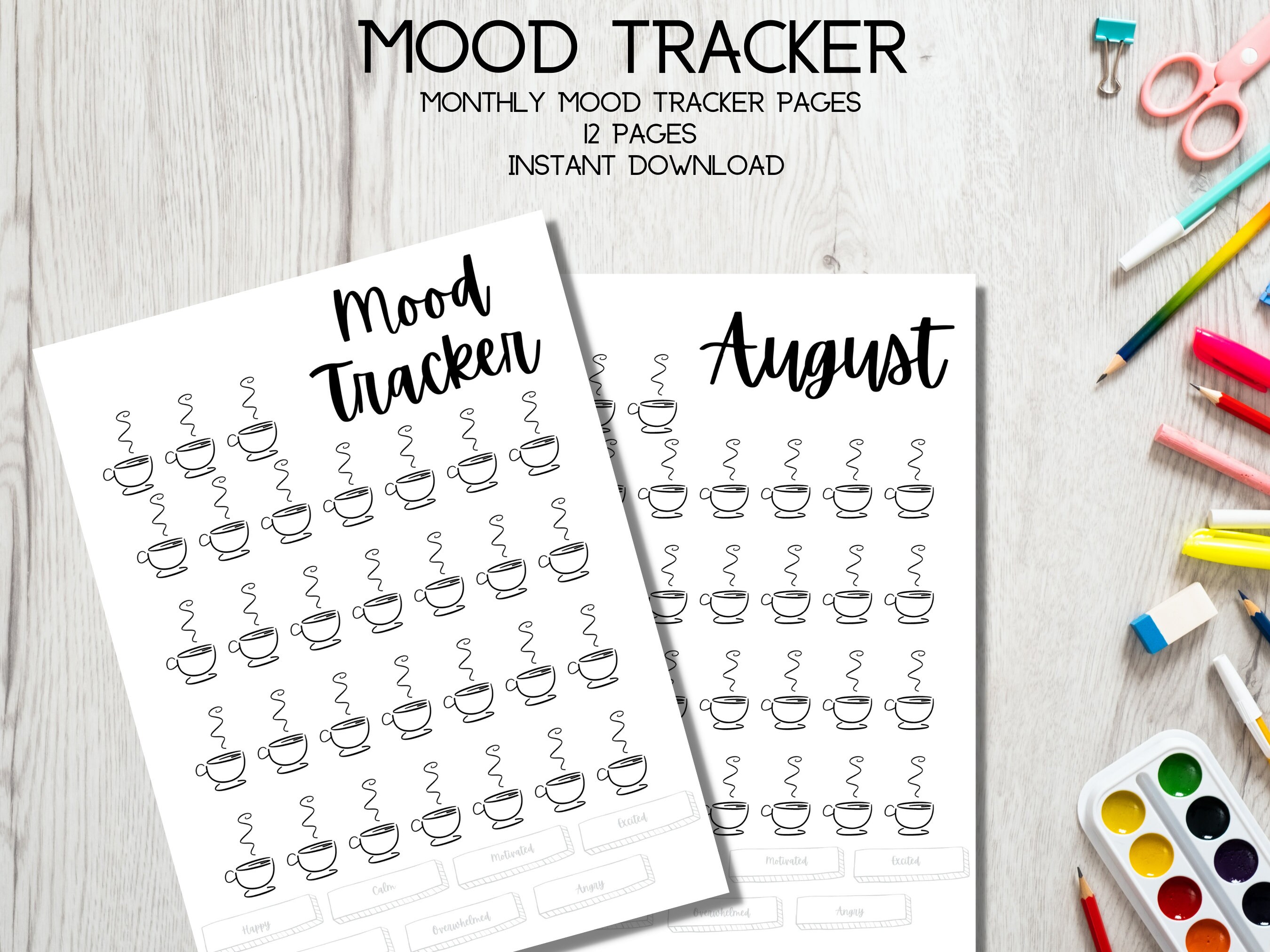 Mood Tracker Printable Monthly Mood Tracker Emotion Log Bullet Journal ...