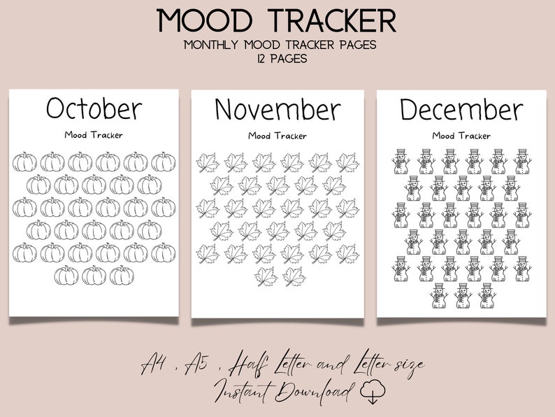 Mood Tracker Printable Bundle Self Care Journal Monthly Mood Tracker ...