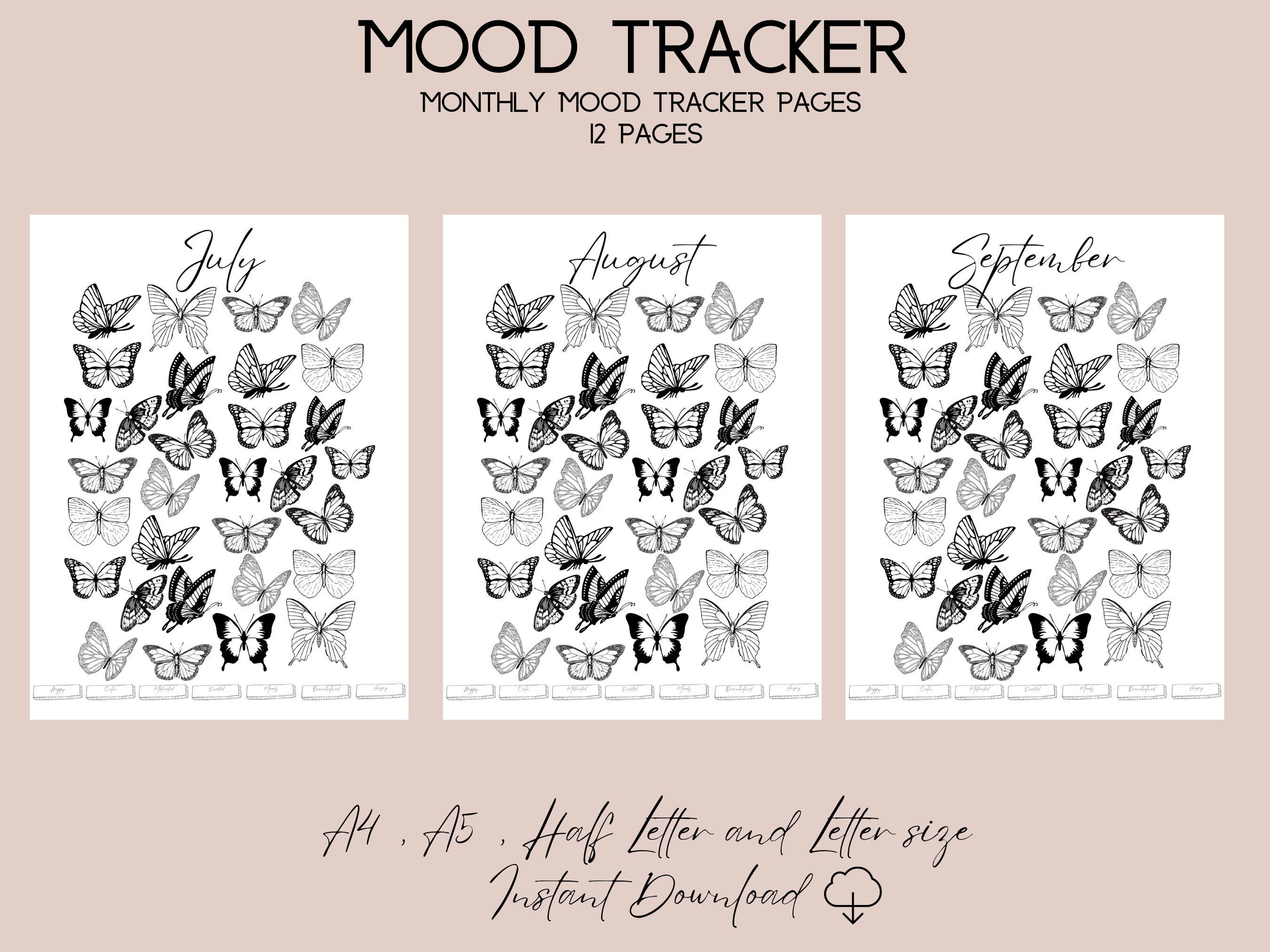 Mood Tracker Printable Bundle Self Care Journal Monthly Mood Tracker ...