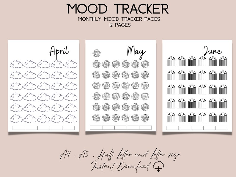 Mood Tracker Printable Bundle Self Care Journal Monthly Mood Tracker ...