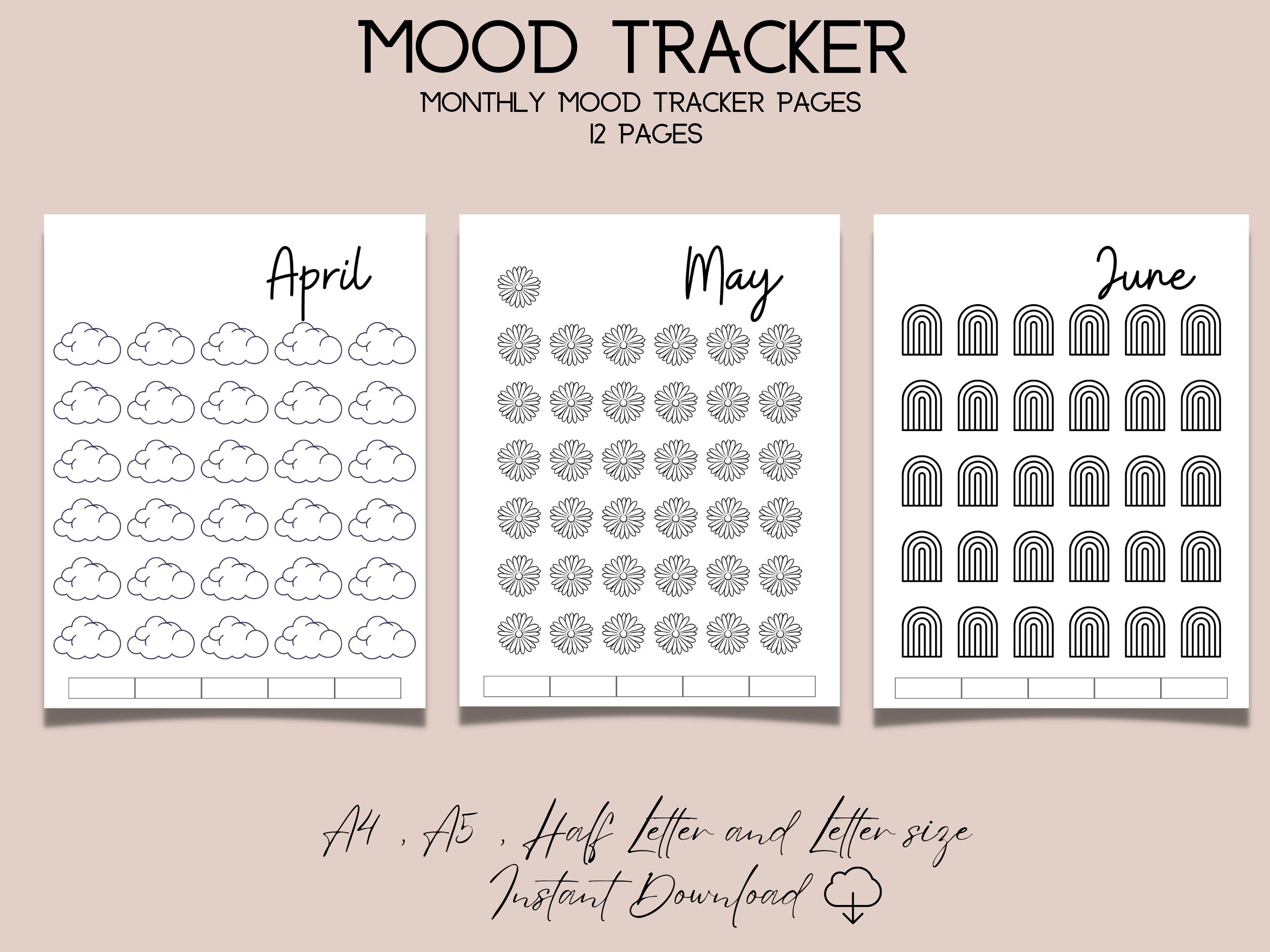 Mood Tracker Printable Bundle Self Care Journal Monthly Mood Tracker ...