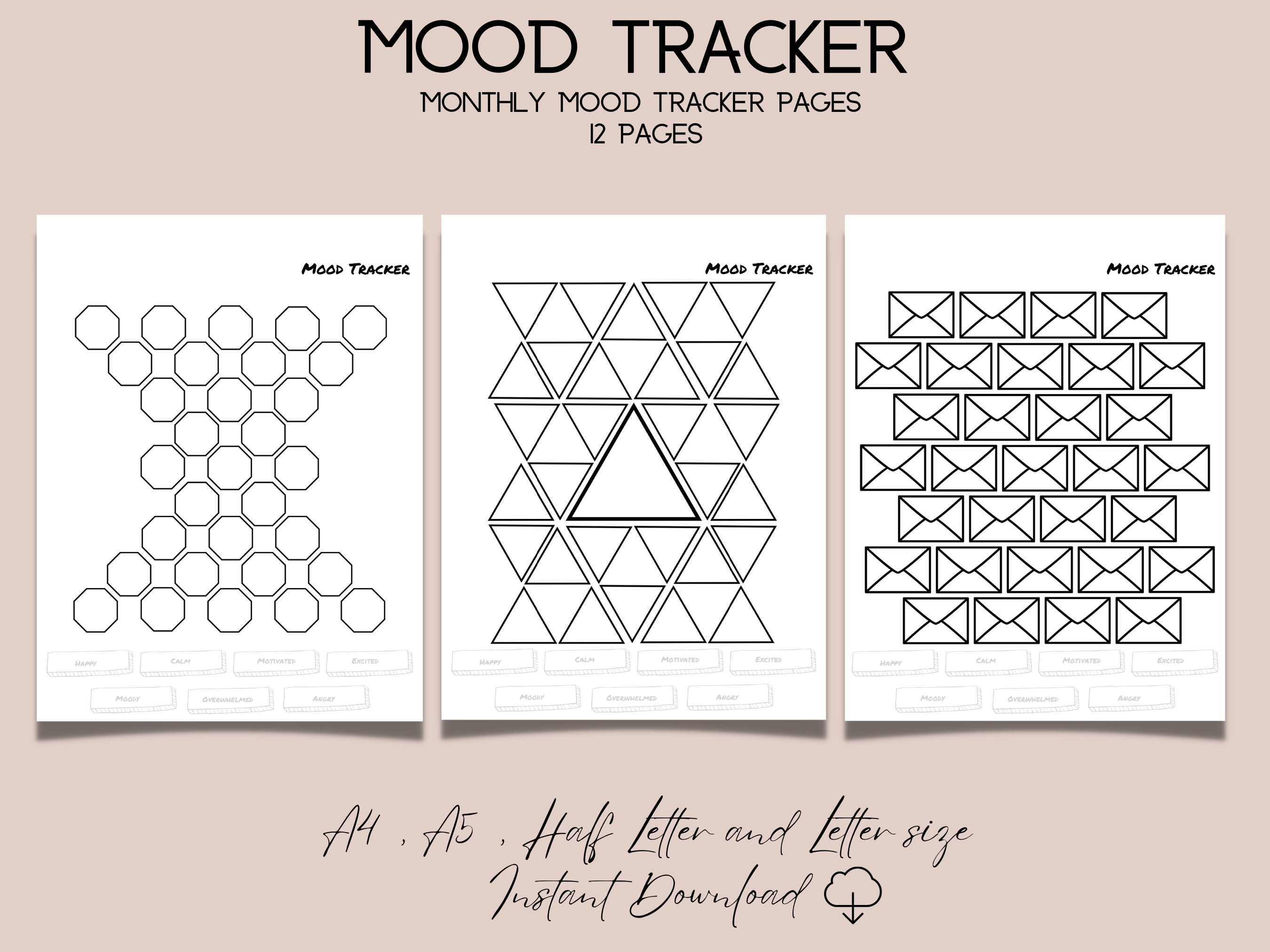 Mood Tracker Printable Bundle Self Care Journal Monthly Mood Tracker ...