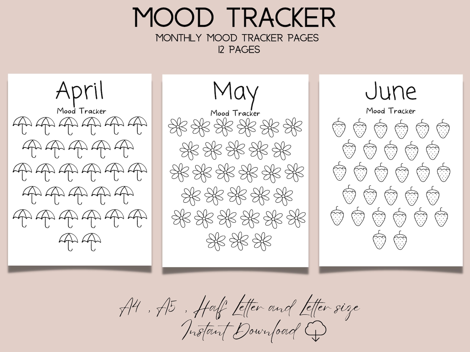 Mood Tracker Printable Bundle Self Care Journal Monthly Mood Tracker ...