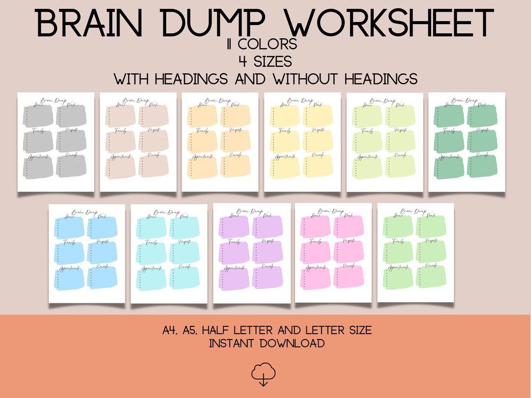 Volcado de cerebro imprimible Plantilla Organizador de pensamientos ...