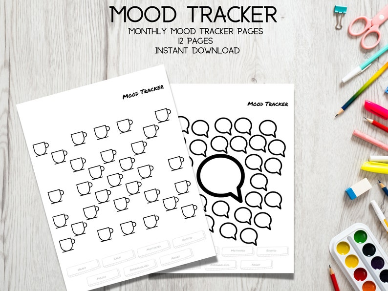 Mood Tracker Printable Bundle Self Care Journal Monthly Mood Tracker Mood Tracker Journal ...