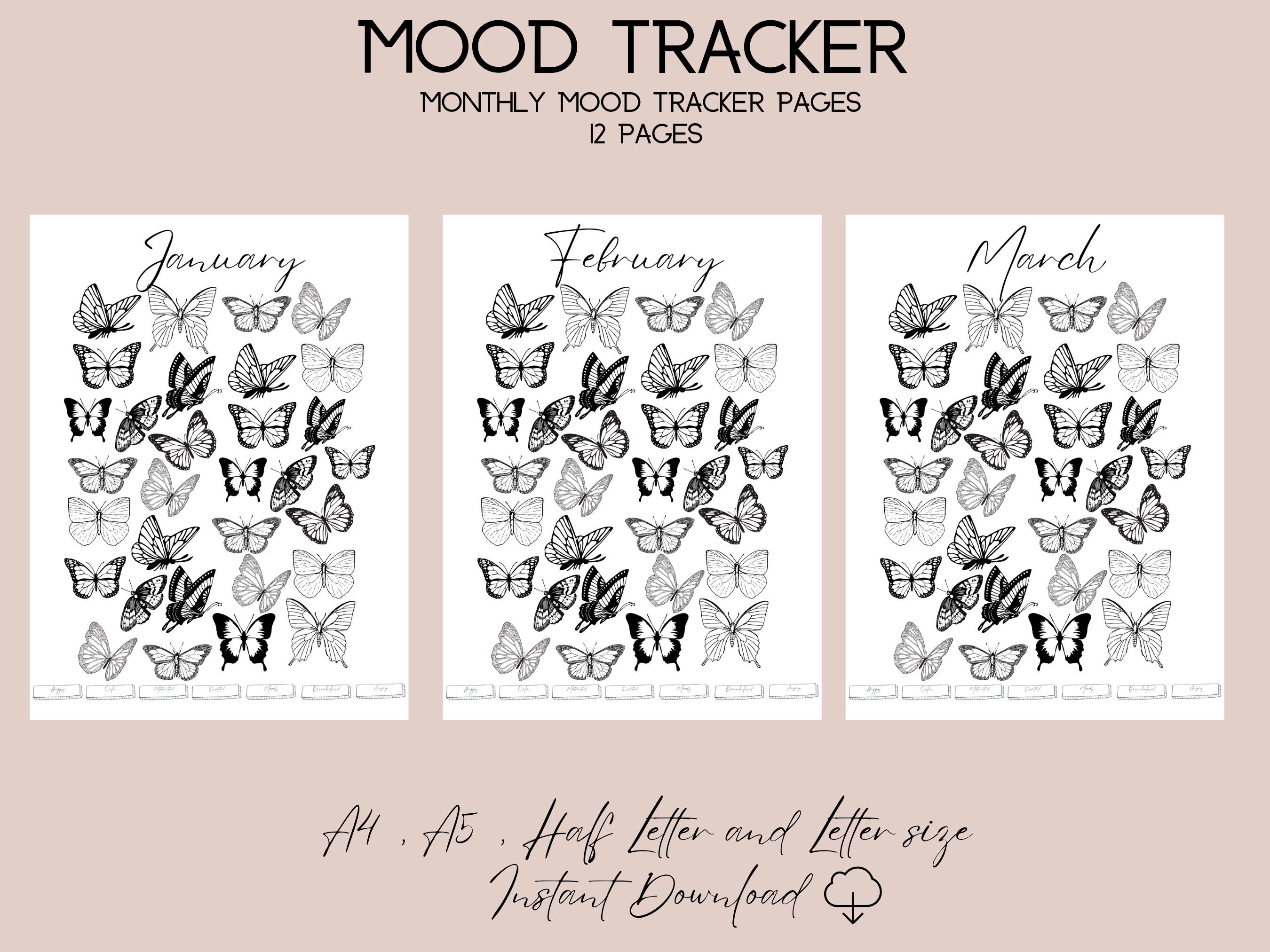 Mood Tracker Printable Bundle Self Care Journal Monthly Mood Tracker ...