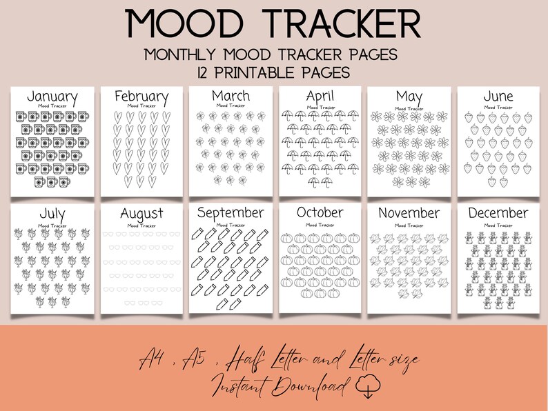 Mood Tracker Printable Bundle Self Care Journal Monthly Mood Tracker ...