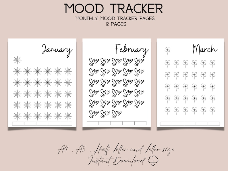 Mood Tracker Printable Bundle Self Care Journal Monthly Mood Tracker ...