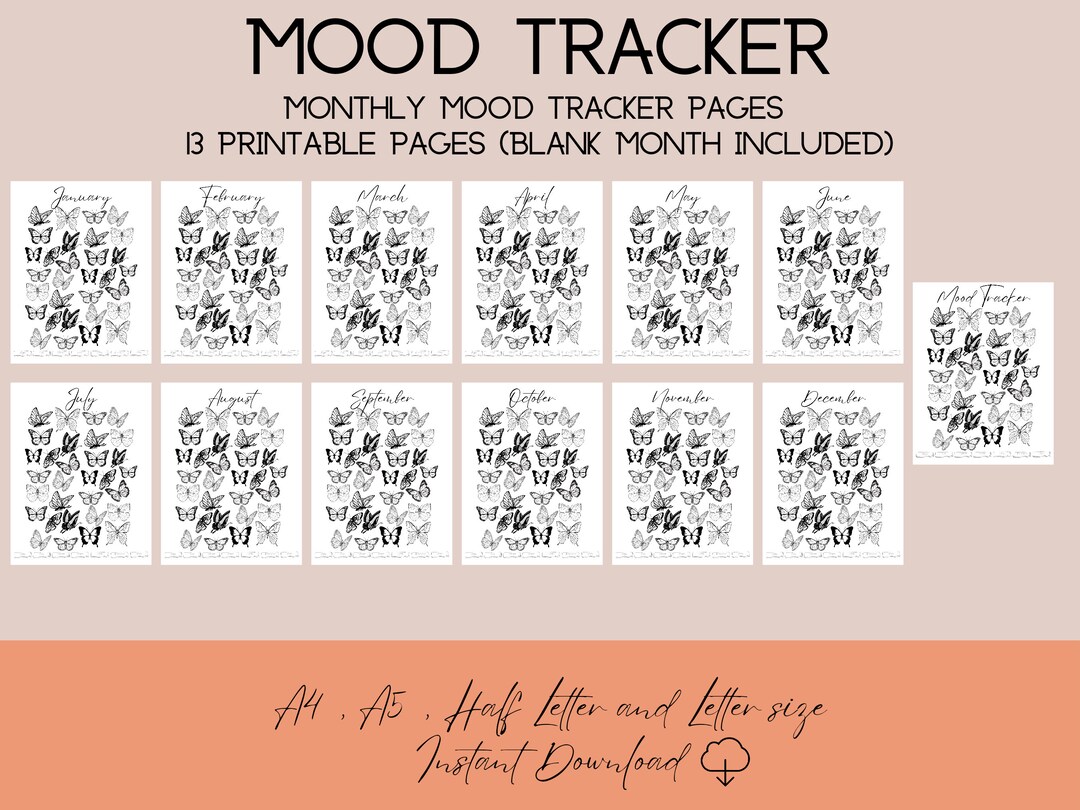 Mood Tracker Printable Bundle Self Care Journal Monthly Mood Tracker ...