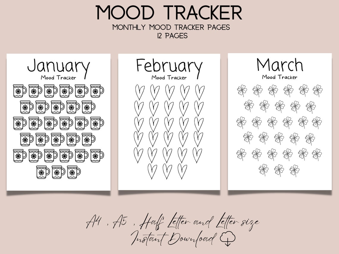 Mood Tracker Printable Bundle Self Care Journal Monthly Mood Tracker ...