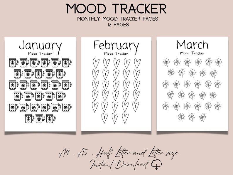 Mood Tracker Printable Bundle Self Care Journal Monthly Mood Tracker Mood Tracker Journal ...