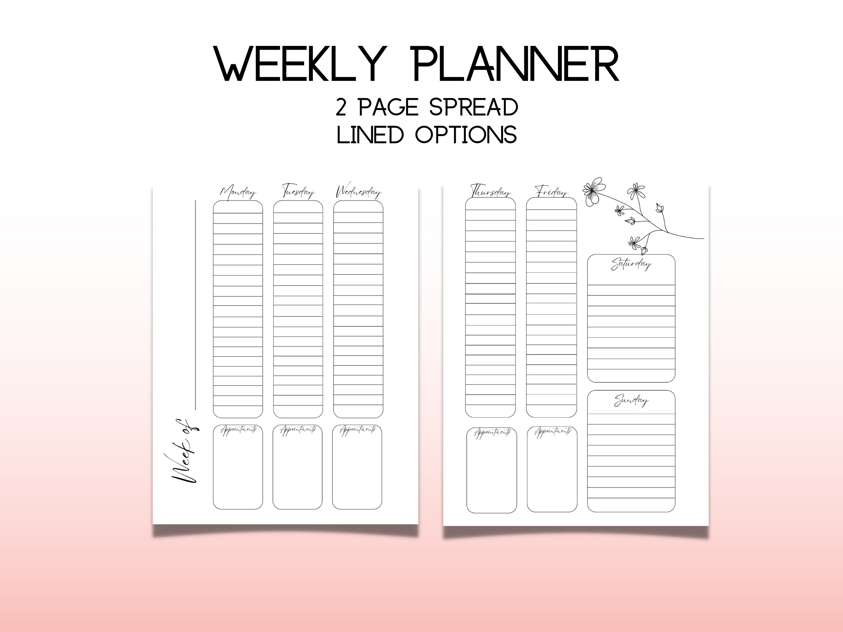Weekly Planner Printable Bullet Journal Insert Week at a Glance Weekly ...