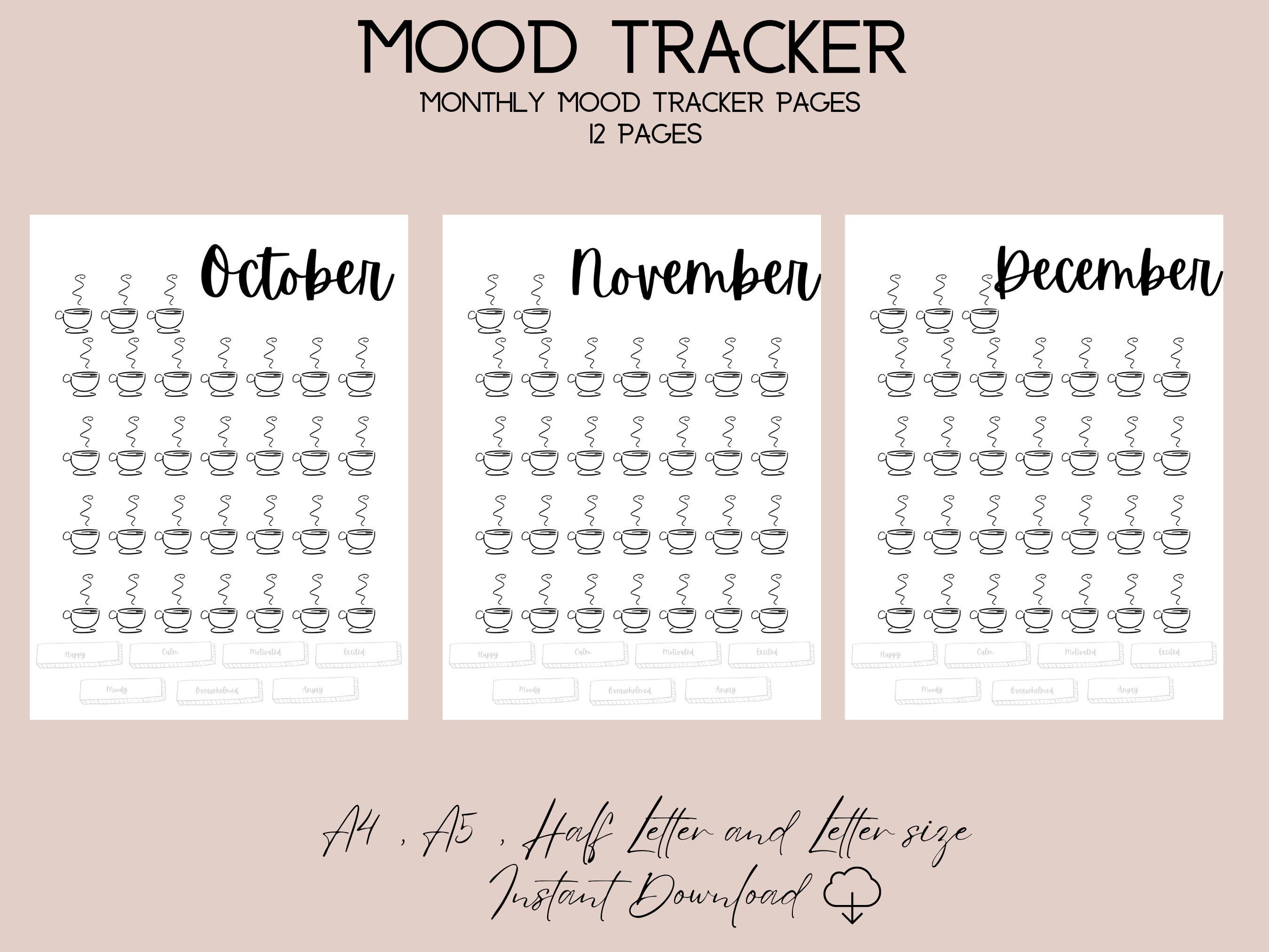 Mood Tracker Printable Monthly Mood Tracker Emotion Log Bullet Journal ...
