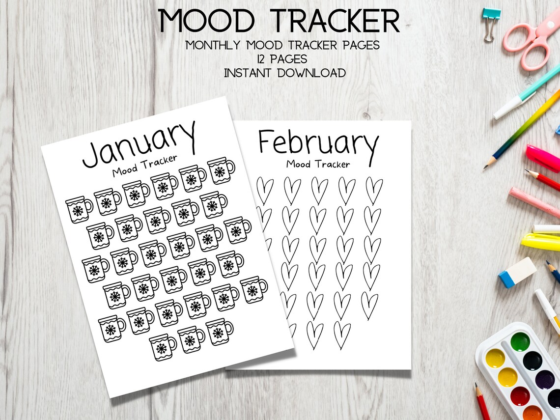 Mood Tracker Printable Bundle Self Care Journal Monthly Mood Tracker ...