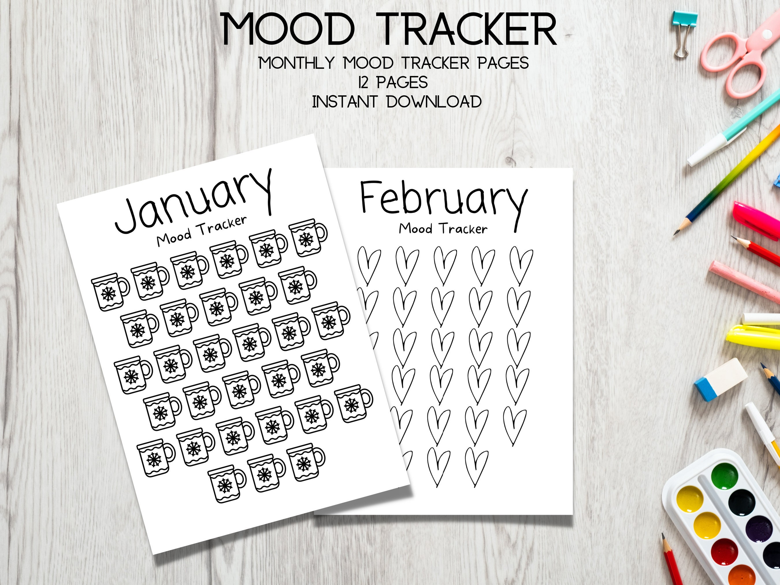 Mood Tracker Printable Bundle Self Care Journal Monthly Mood Tracker ...