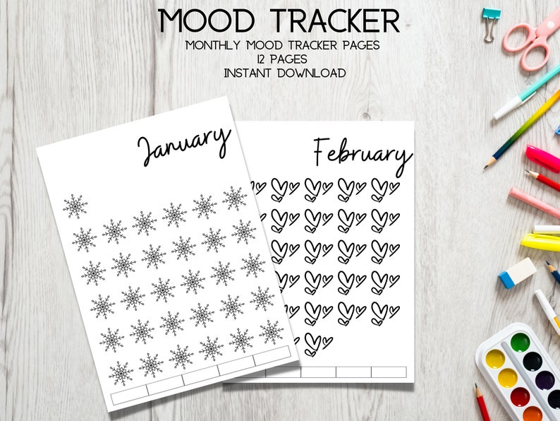 Mood Tracker Printable Bundle Self Care Journal Monthly Mood Tracker Mood Tracker Journal ...