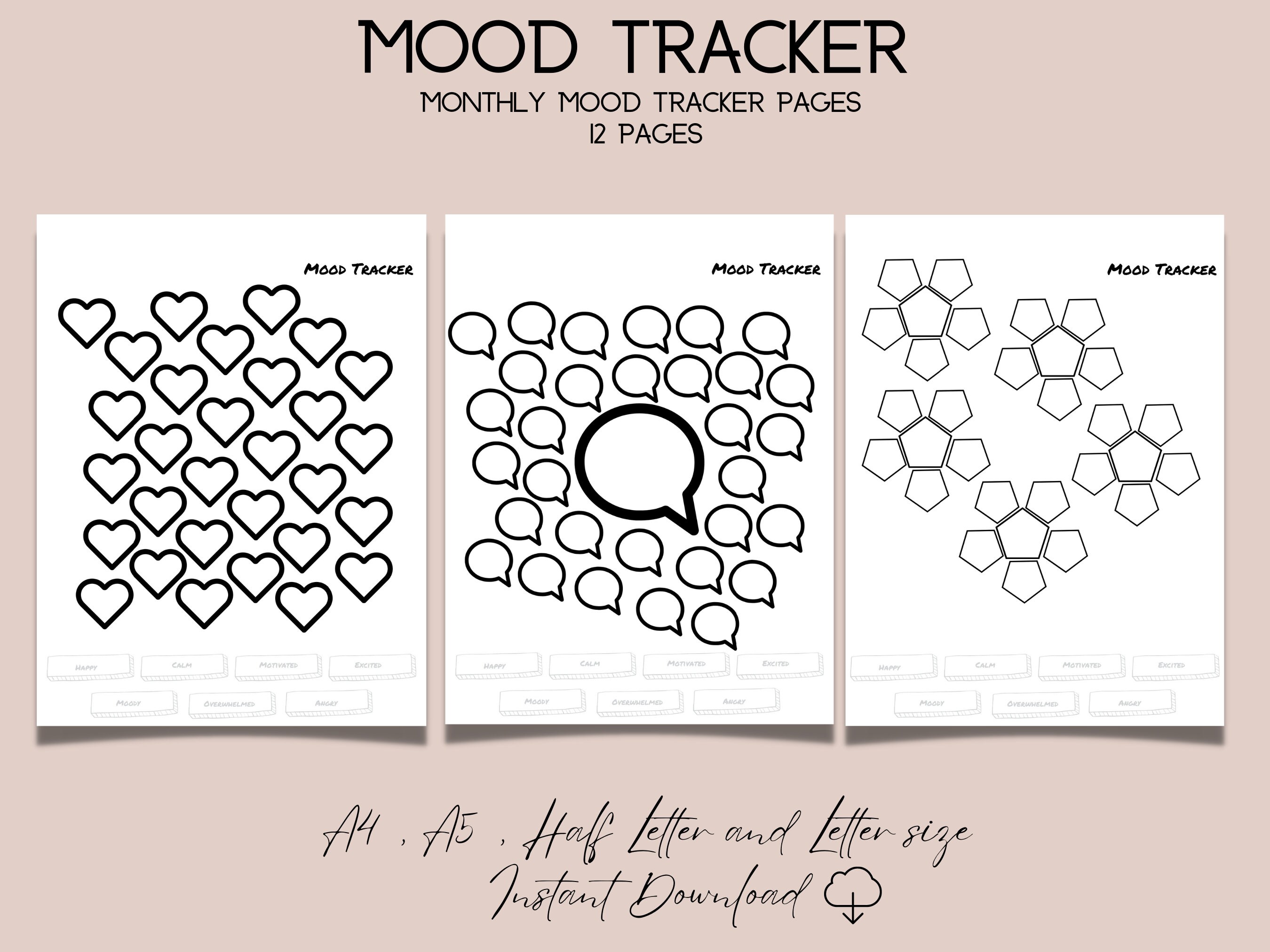 Mood Tracker Printable Bundle Self Care Journal Monthly Mood Tracker ...