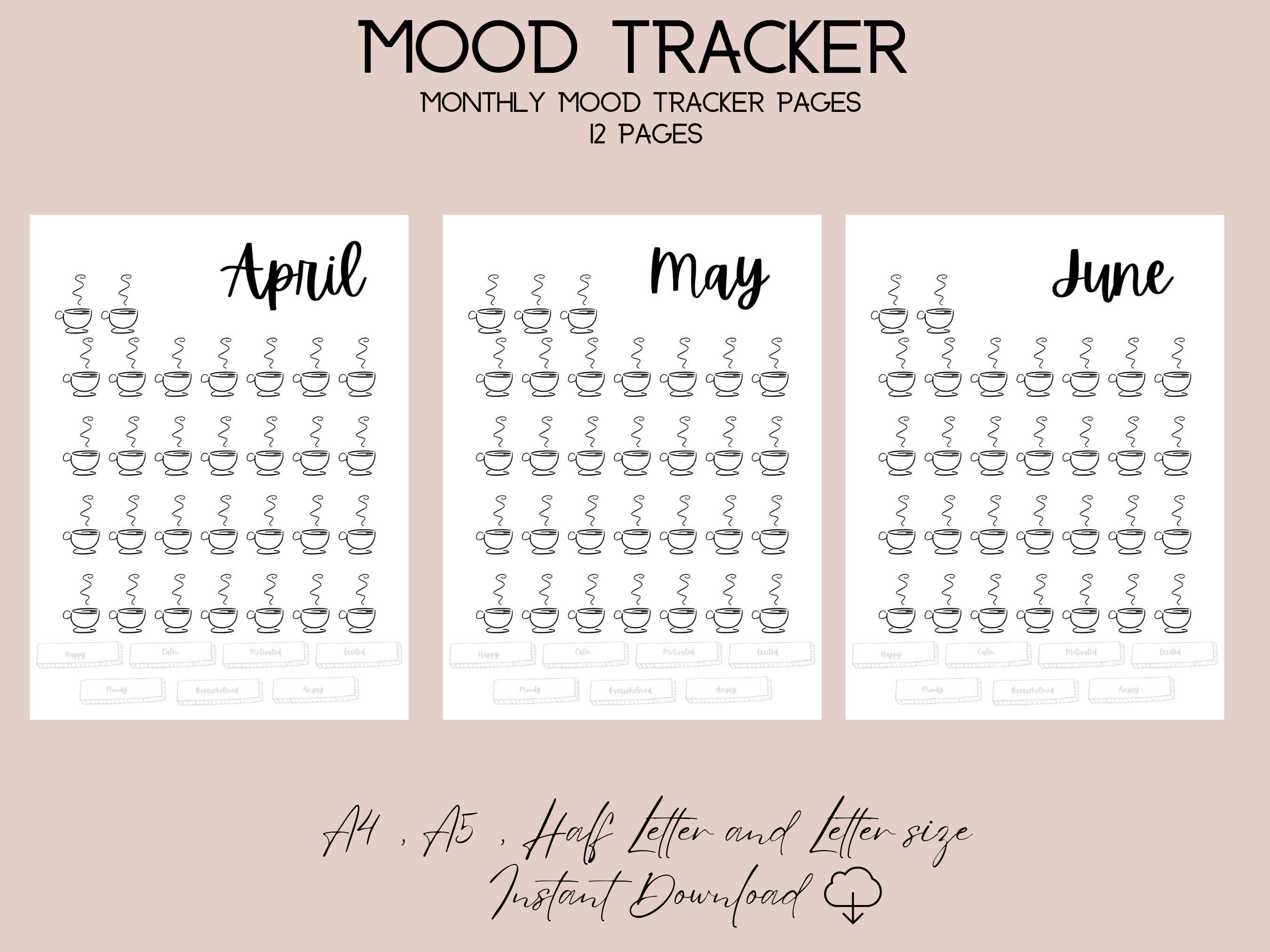 Mood Tracker Printable Monthly Mood Tracker Emotion Log Bullet Journal ...