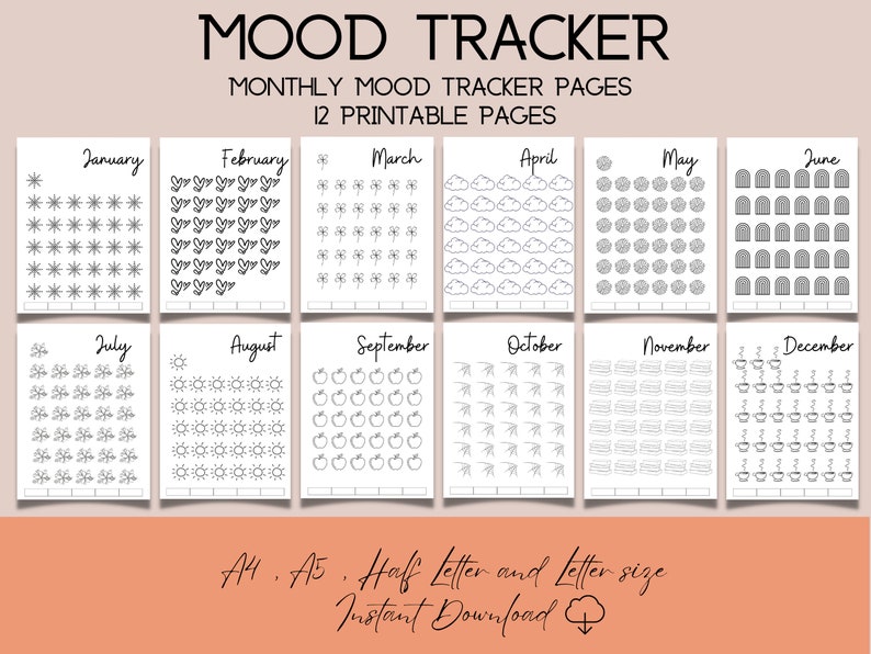 Mood Tracker Printable Bundle Self Care Journal Monthly Mood Tracker Mood Tracker Journal ...