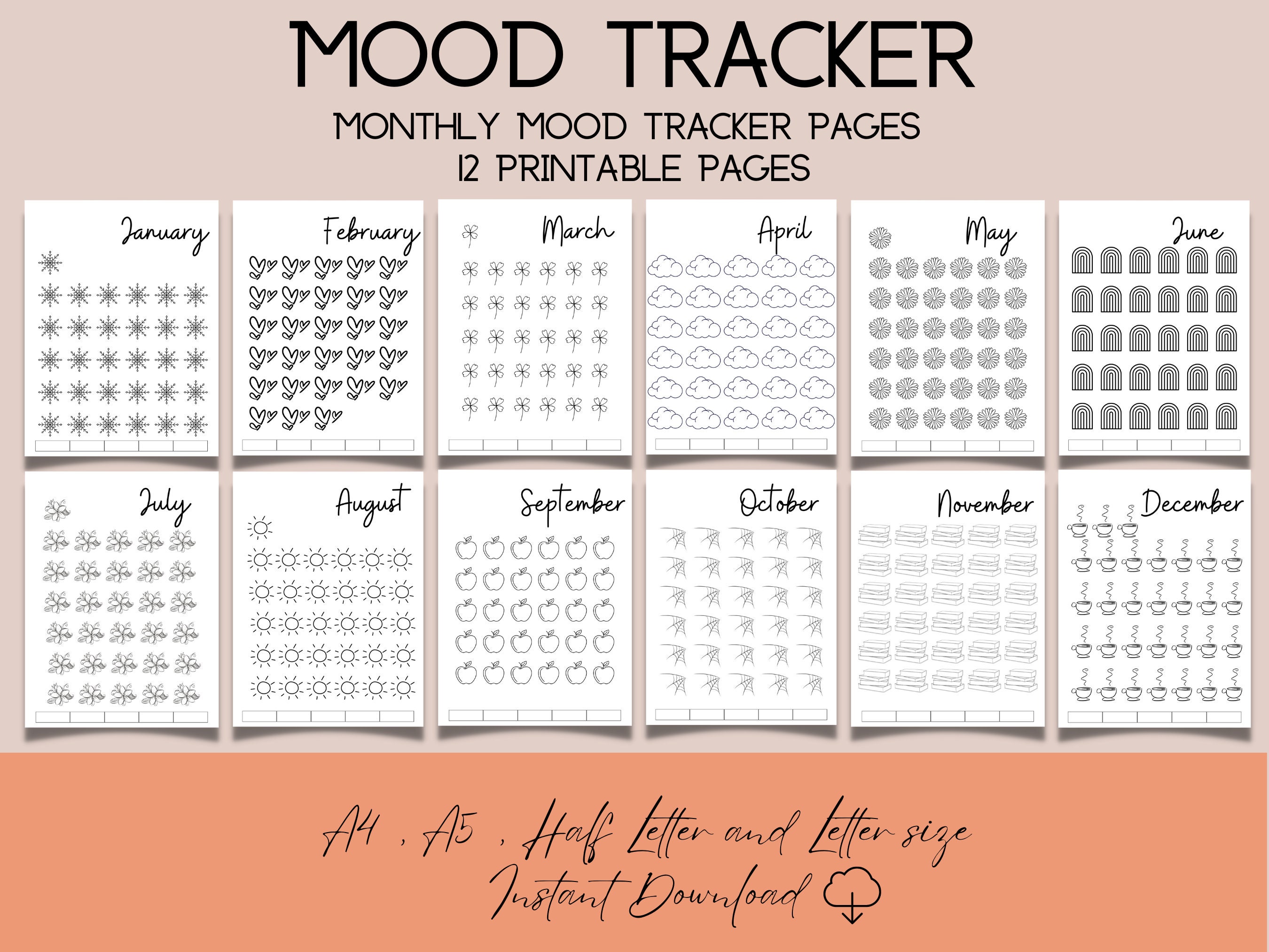 Mood Tracker Printable Bundle Self Care Journal Monthly Mood Tracker ...