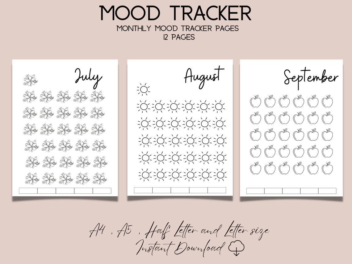 Mood Tracker Printable Bundle Self Care Journal Monthly Mood Tracker ...
