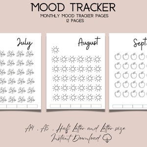 Mood Tracker Printable Bundle Self Care Journal Monthly Mood Tracker Mood Tracker Journal ...