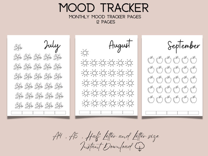 Mood Tracker Printable Bundle Self Care Journal Monthly Mood Tracker ...