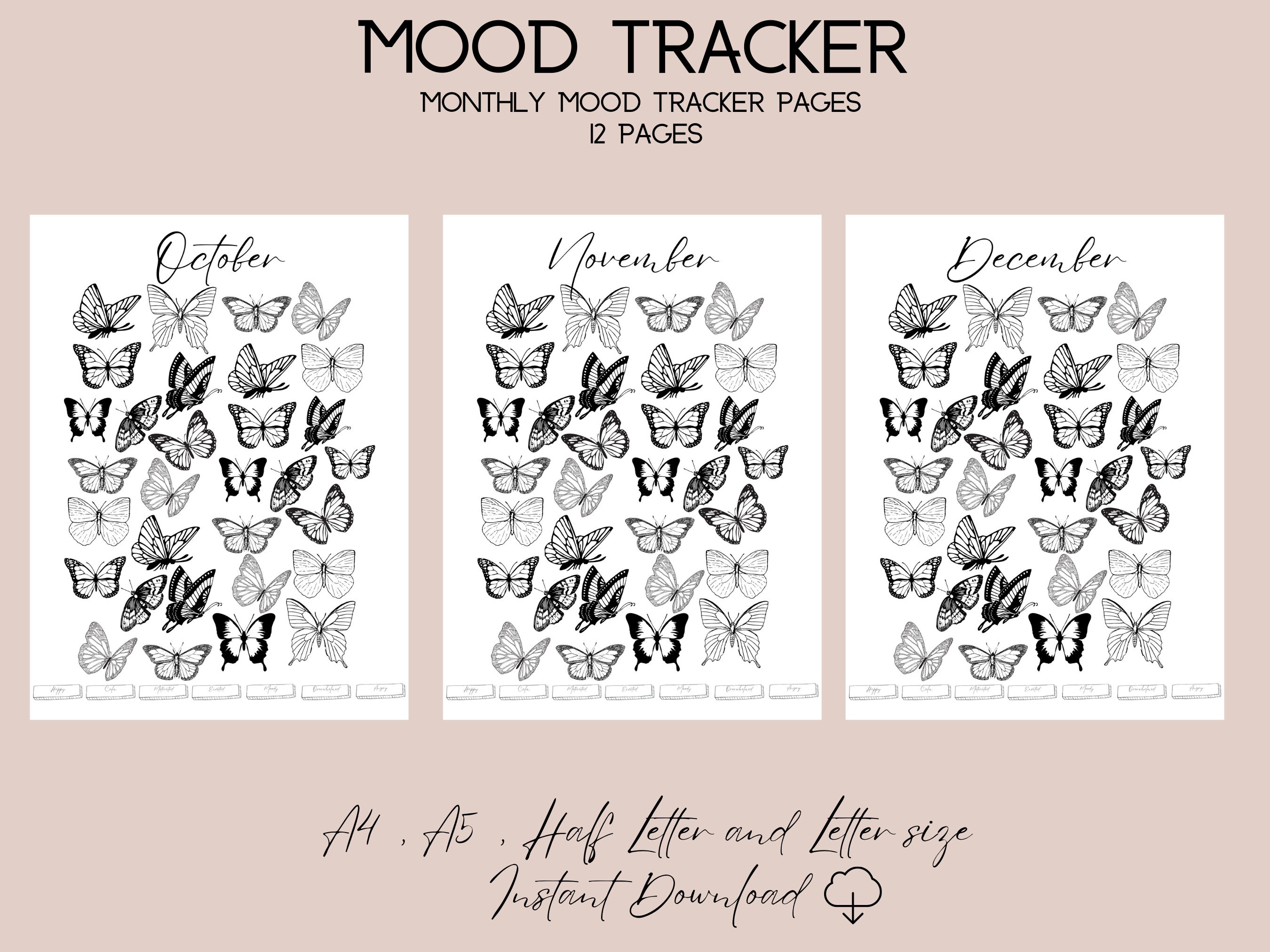 Mood Tracker Printable Bundle Self Care Journal Monthly Mood Tracker ...
