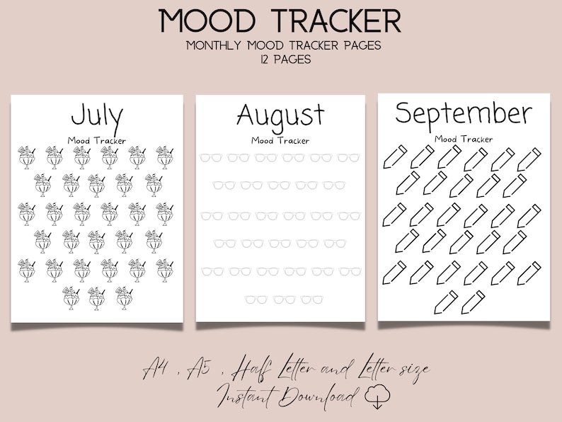 Mood Tracker Printable Bundle Self Care Journal Monthly Mood Tracker ...