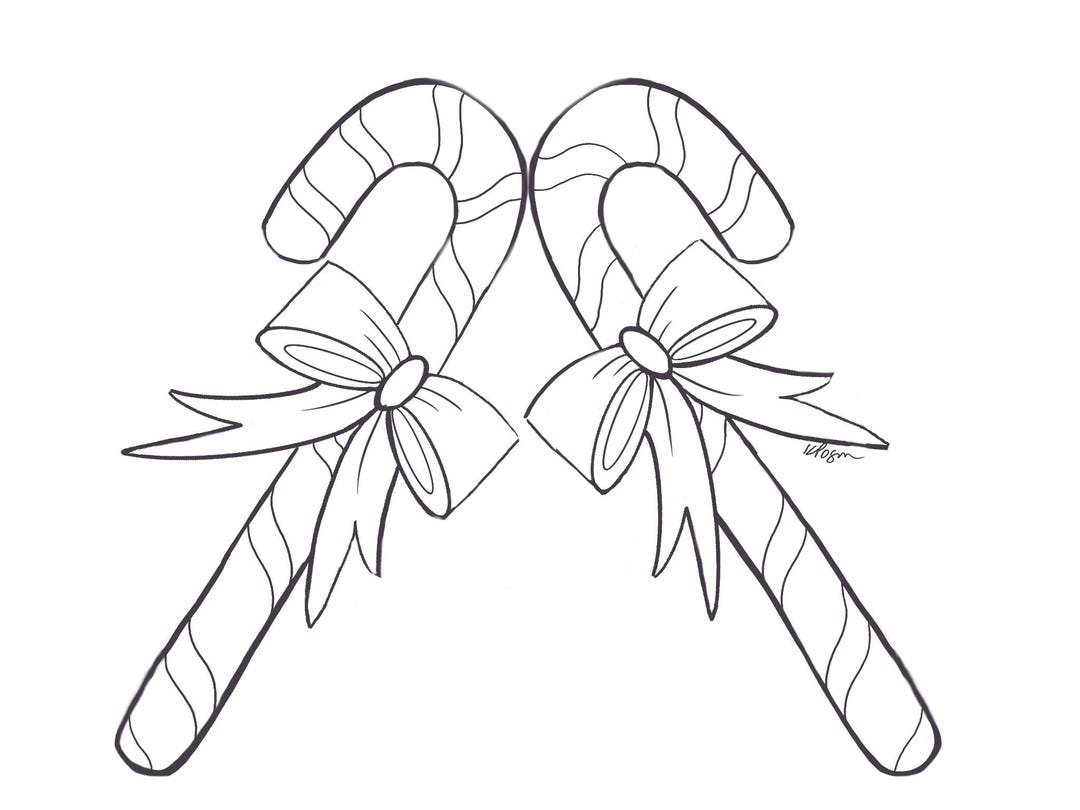 Candy Canes Drawing Template/outline Digital Download for Coloring and ...