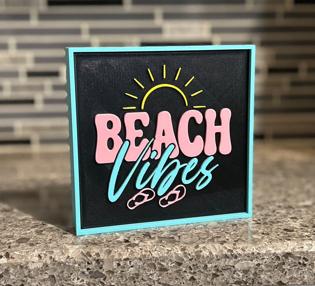 Beach Vibes Colored Sign - 3D Printed - Beach Theme Sign - Island House ...