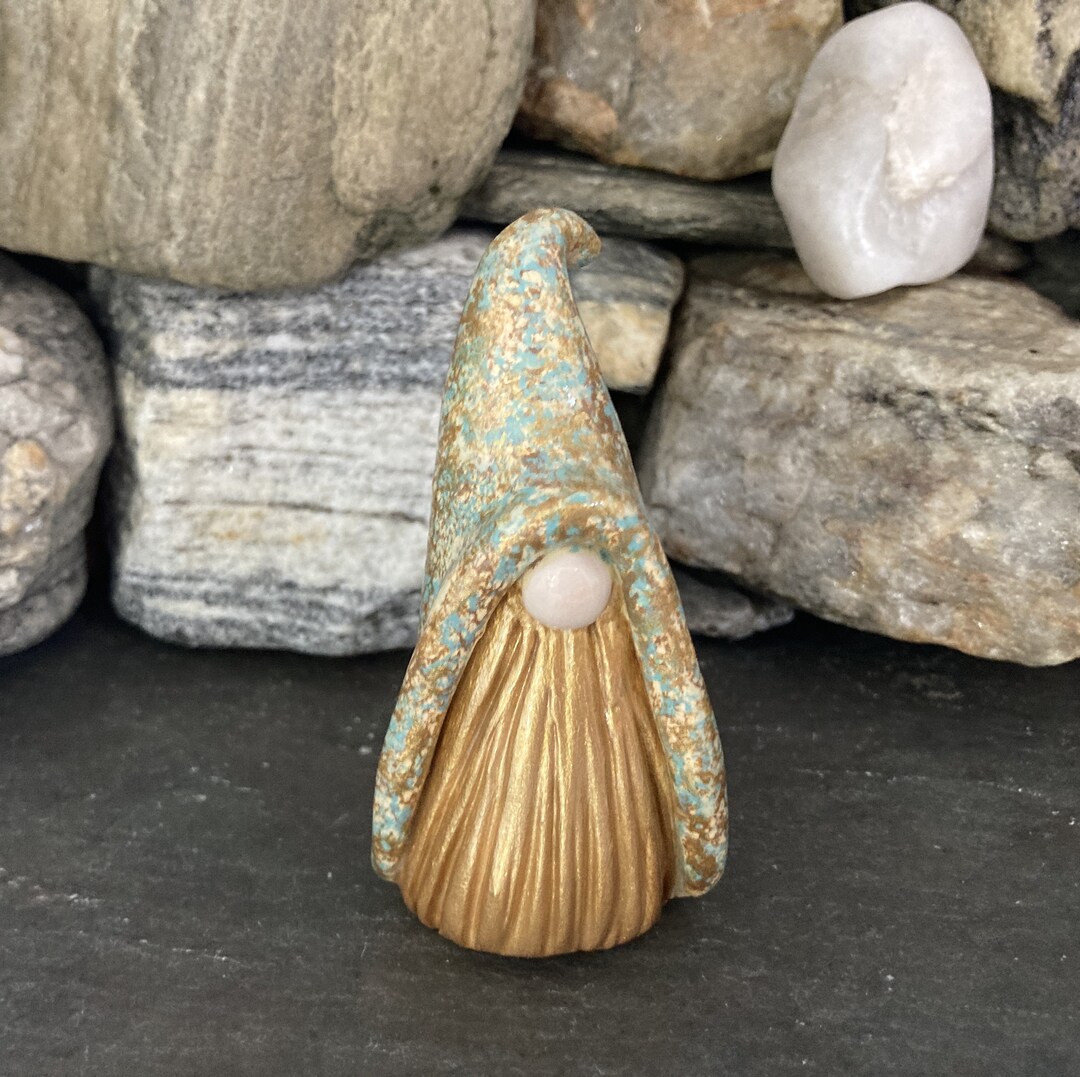 Gold and Aqua Gnome Wizard Handmade Clay Gnomie Sculpture Gonk - Etsy