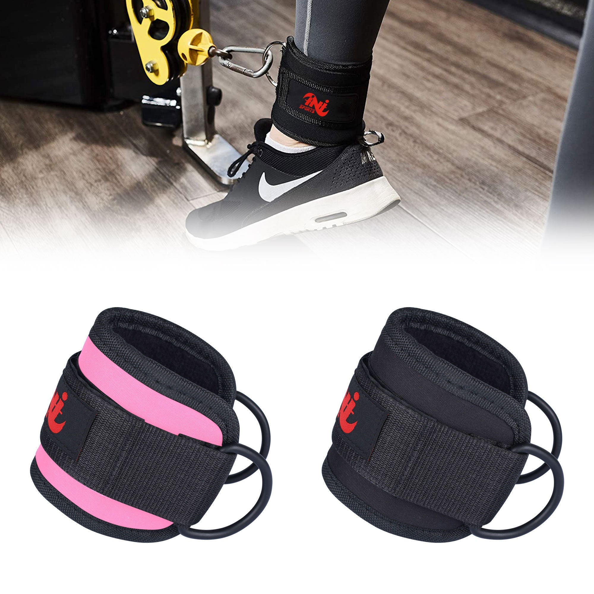 Multi Gym D Ring Ankle Cuff Strap Cable Attachment Weight Lifting Gluts ...