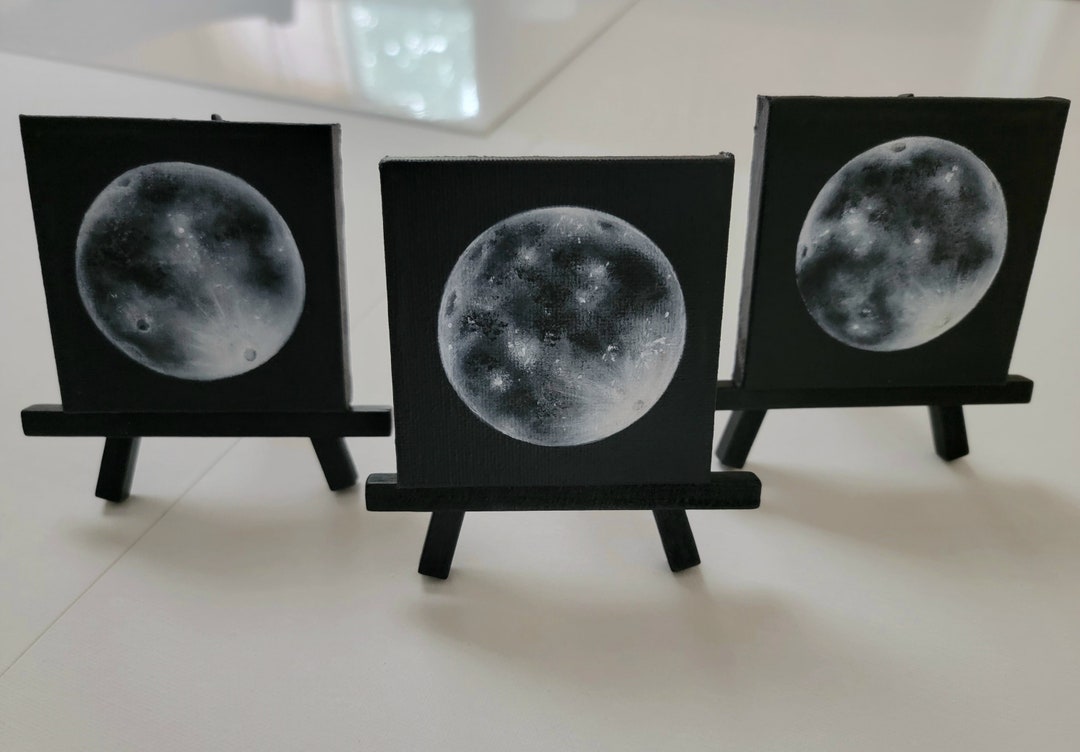 Acrylic Painting, Mini Canvas Painting, Miniature Painting, Moon ...