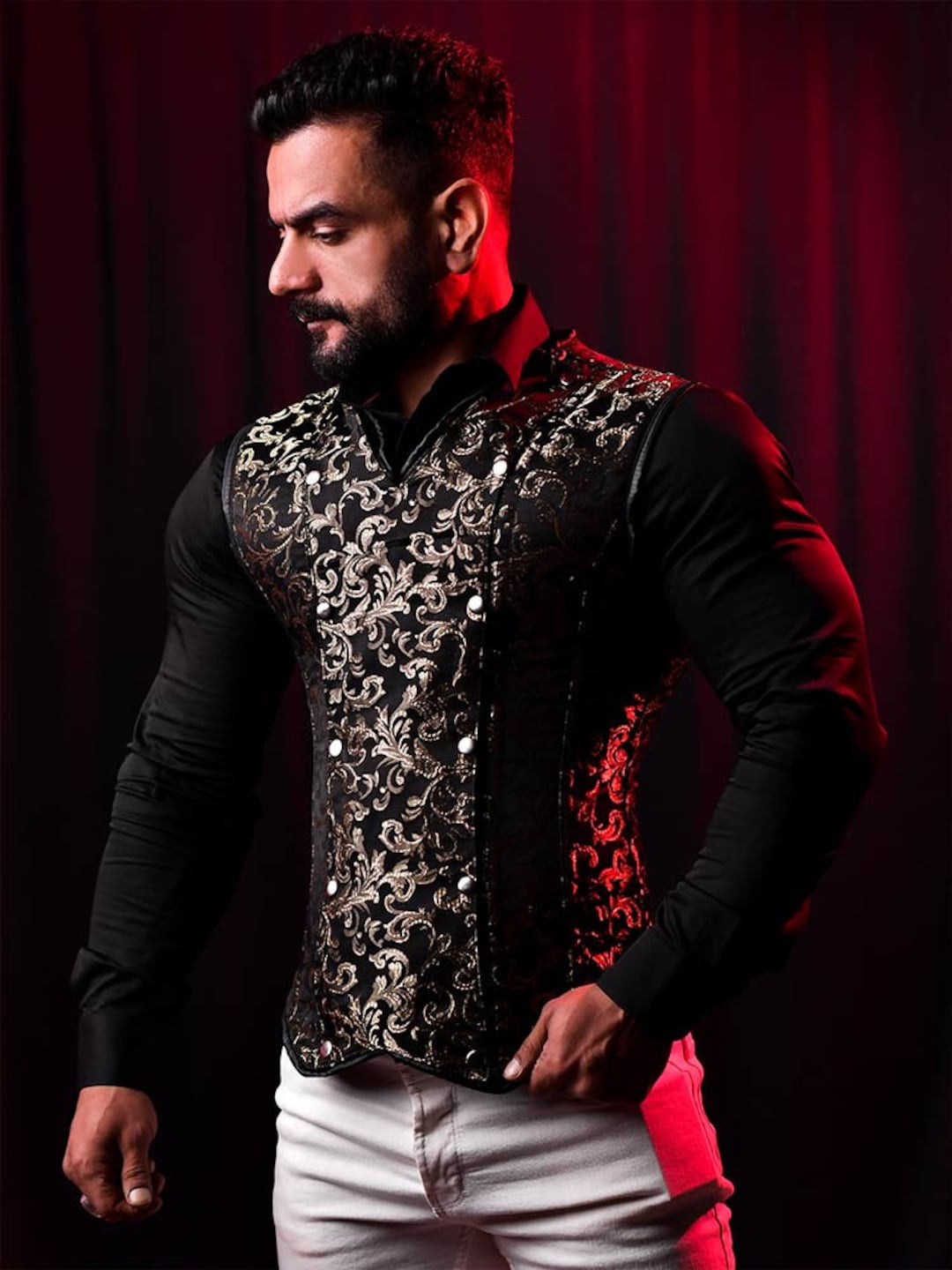 Male Corset Vests Brocade Men's Corset Steel Boned Corset, Over Bust ...