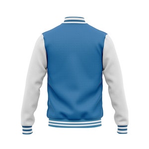 Sky Blue Varsity Baseball Letterman College Bomber Jacket W/ Real White ...