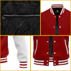 Maroon Varsity Baseball Letterman College Bomber Jacket W/ Real White ...