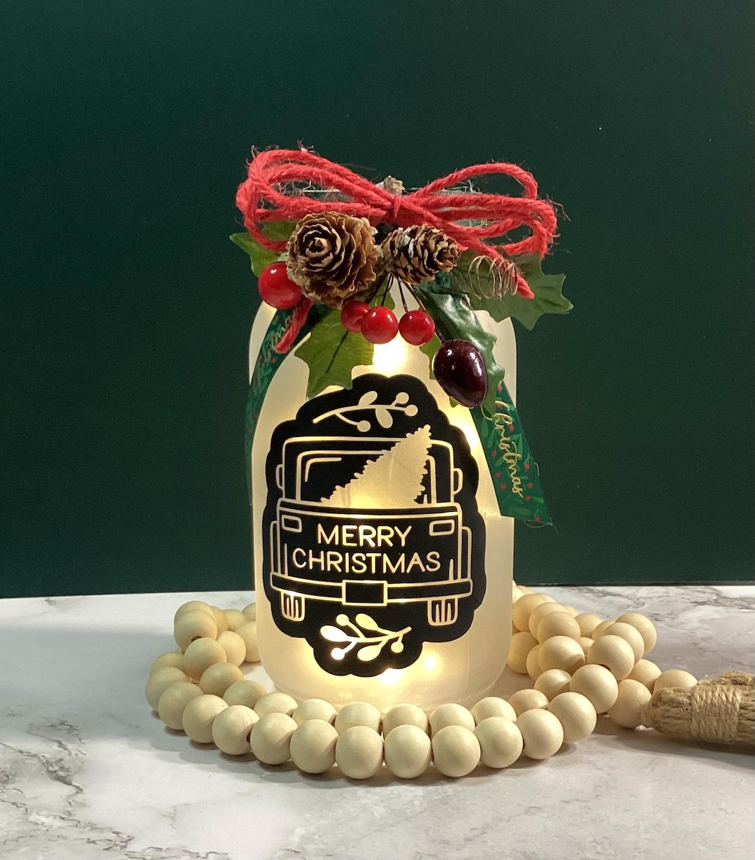 Christmas Decoration Mason Jar Merry Christmas Luminary - Etsy