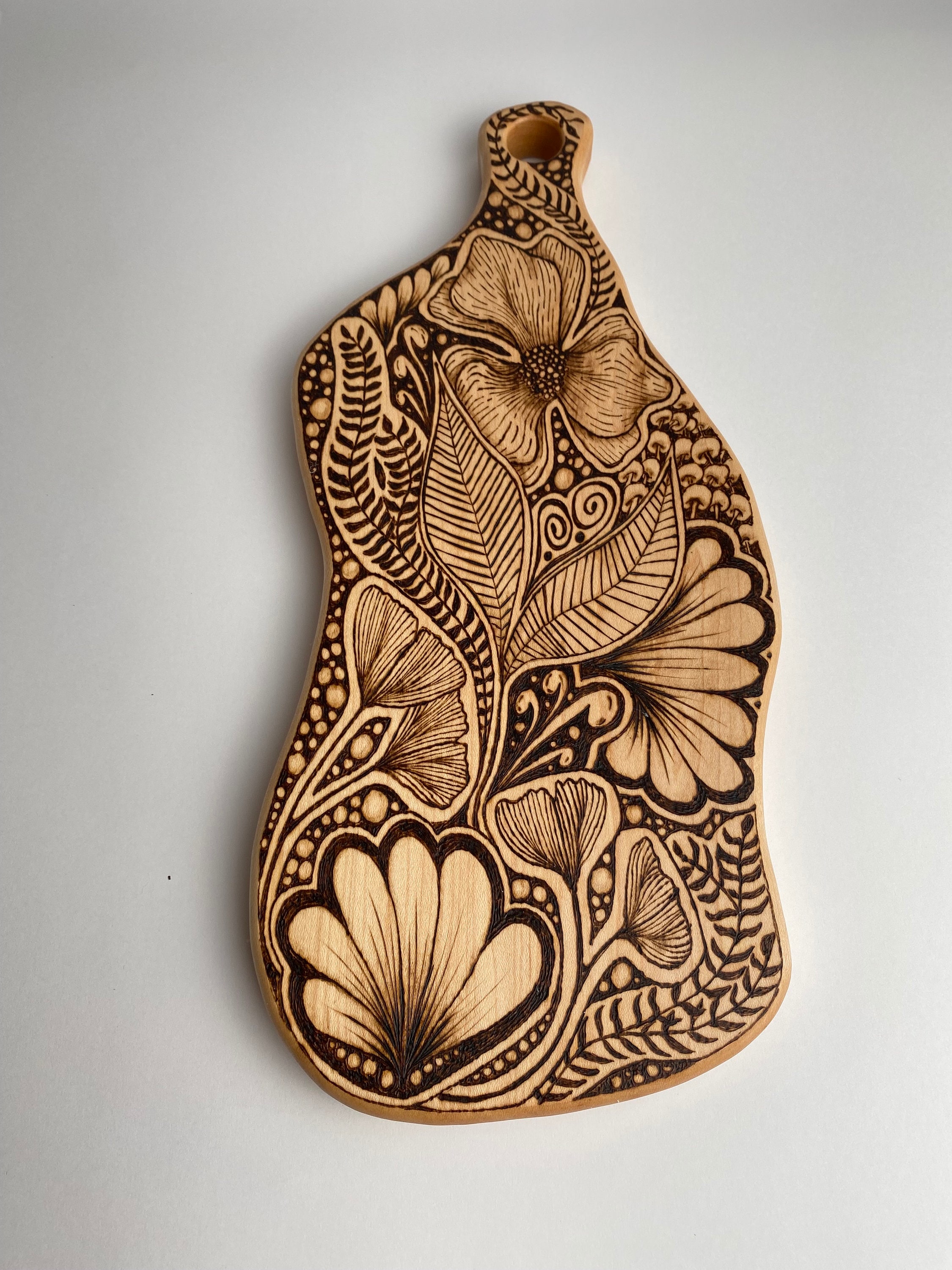 Handmade Charcuterie Board Pyrography Freehand Zentangle Design ...