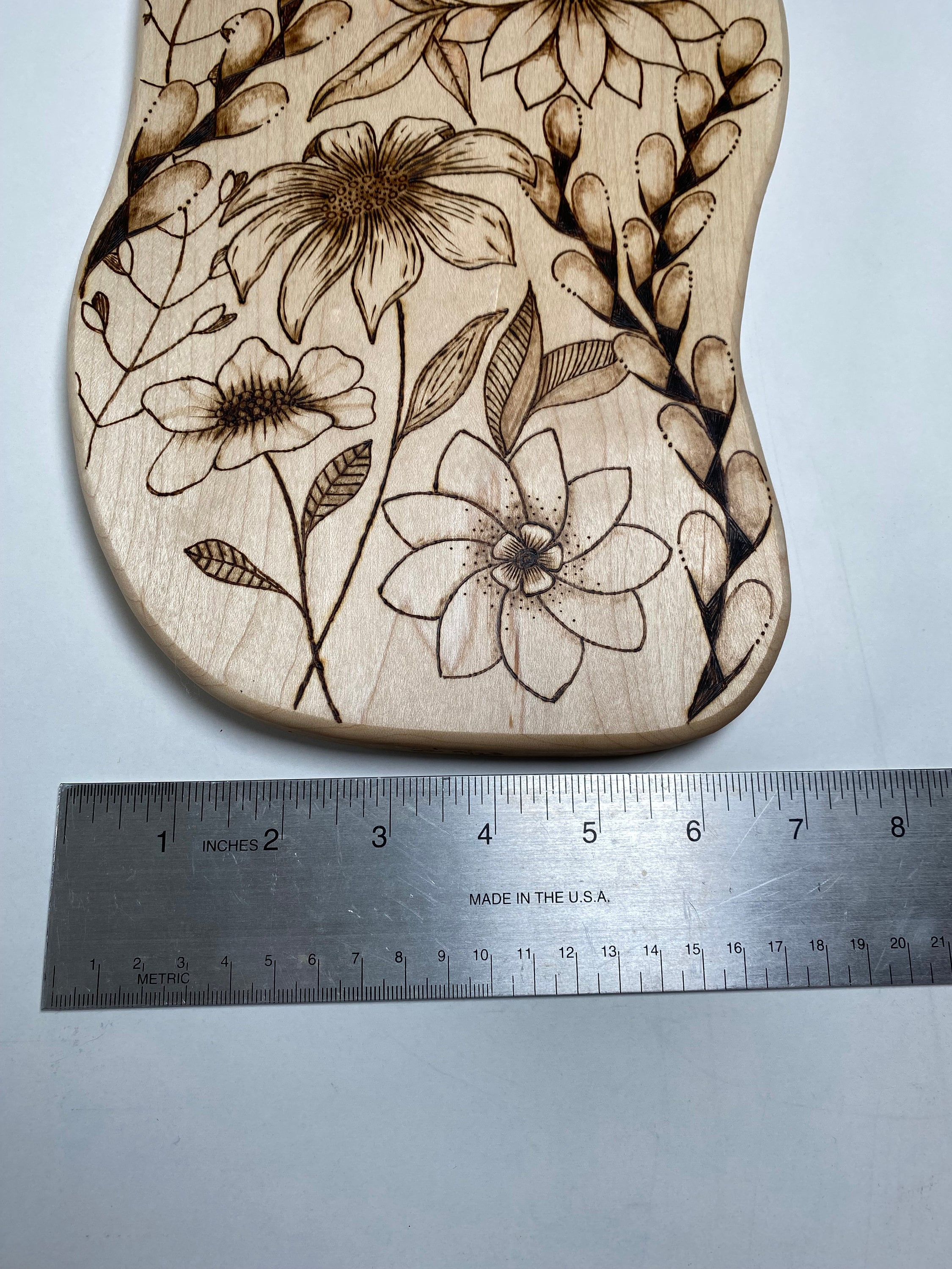 Handmade Charcuterie Board Pyrography Zentangle Flowers Design Hand ...