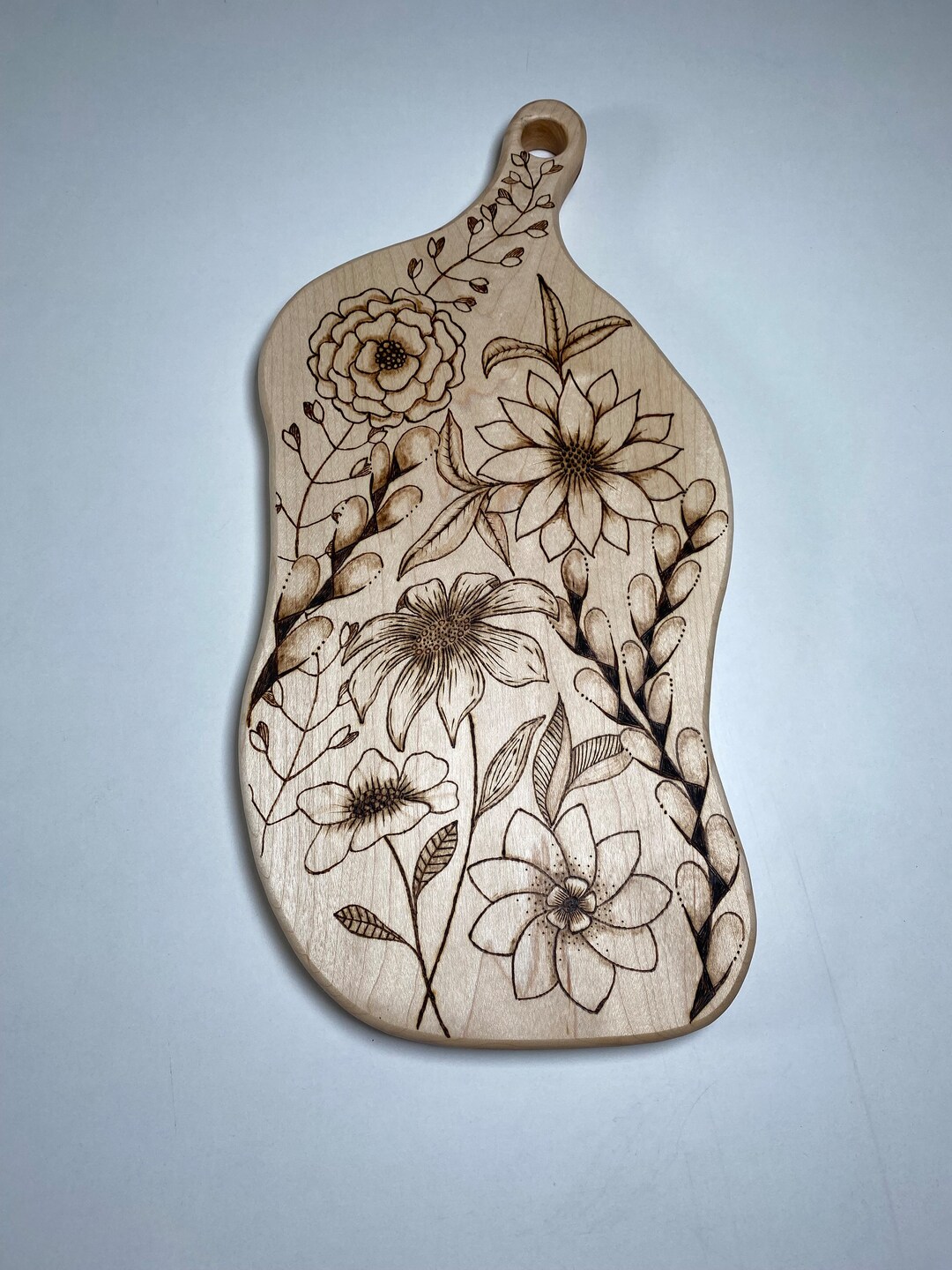 Handmade Charcuterie Board Pyrography Zentangle Flowers Design Hand ...