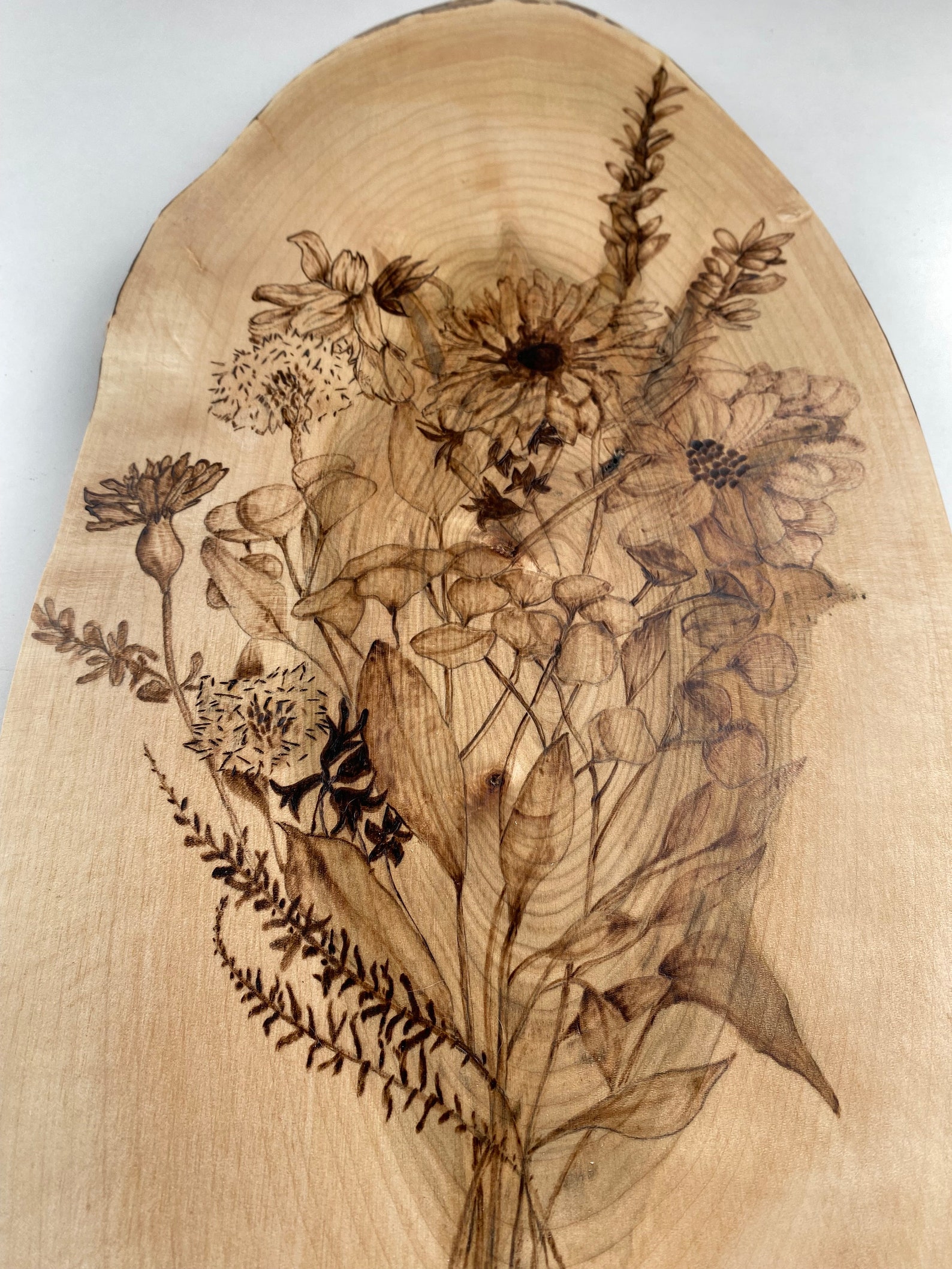 Wall Art: Wildflowers on Maple With Live Edge Woodburned pyrography - Etsy