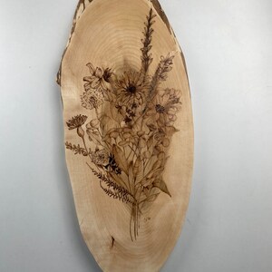 Wall Art: Wildflowers on Maple With Live Edge Woodburned pyrography - Etsy