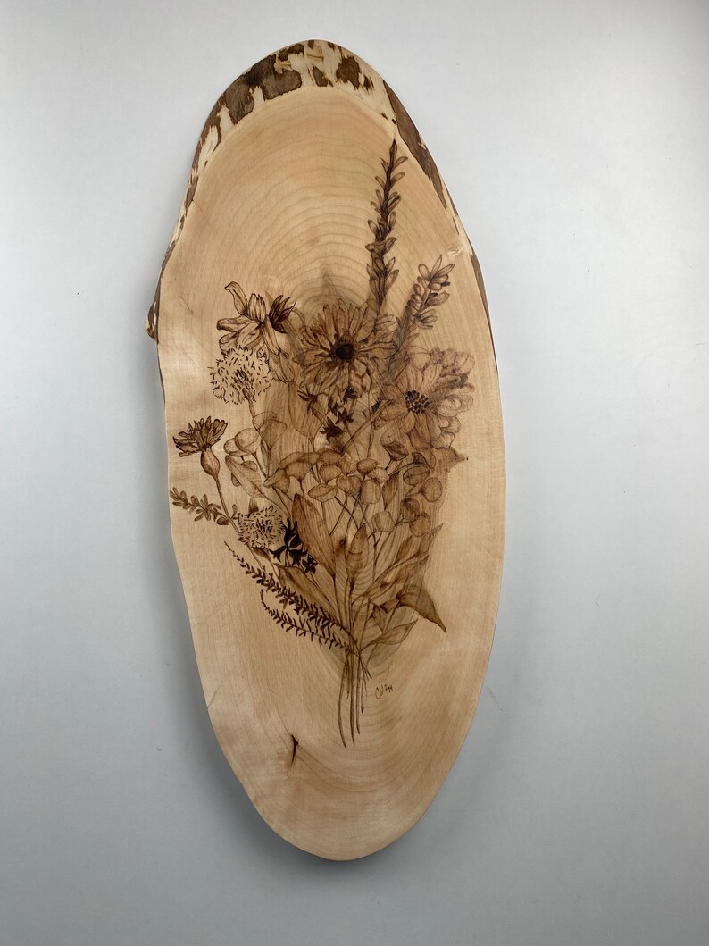 Wall Art: Wildflowers on Maple With Live Edge Woodburned pyrography - Etsy