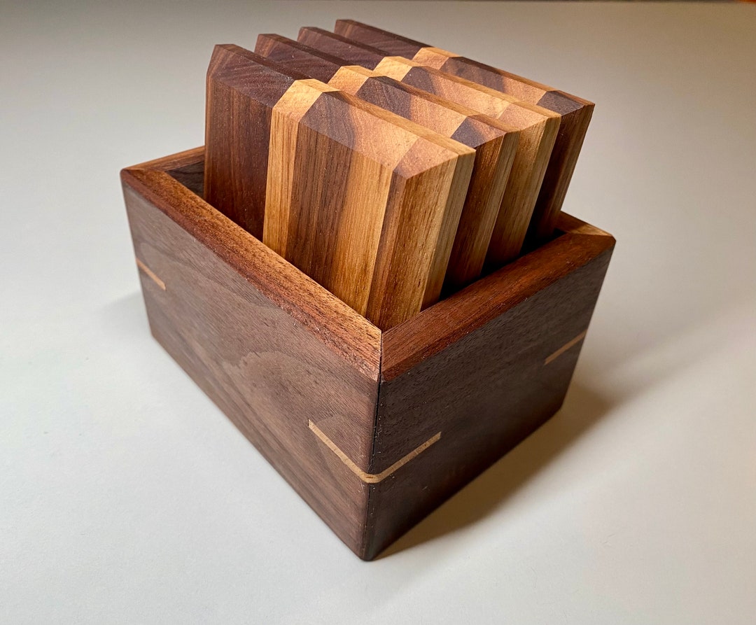 Handmade Walnut Wood Coasters Set of 4 With Optional Walnut and Maple ...