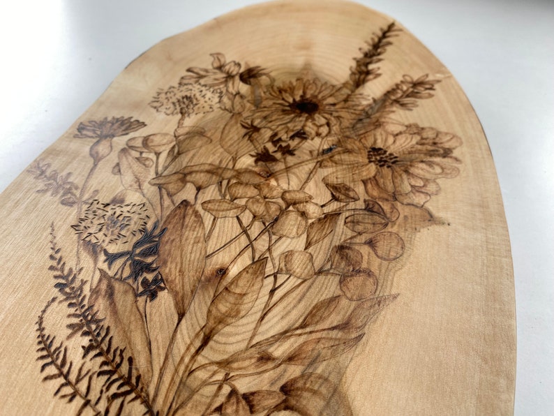 Wall Art: Wildflowers on Maple With Live Edge Woodburned pyrography - Etsy