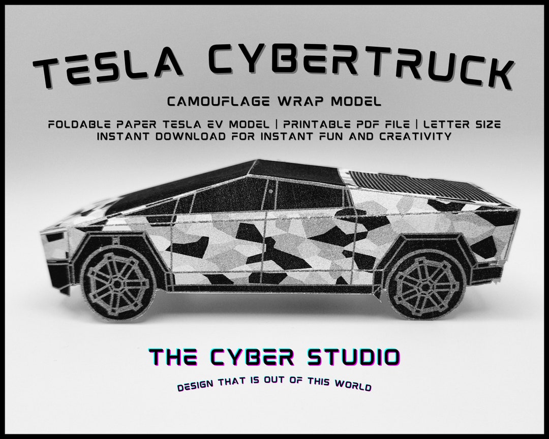 Tesla Camouflage Wrap Cybertruck EV Foldable Origami Craft Model PDF ...
