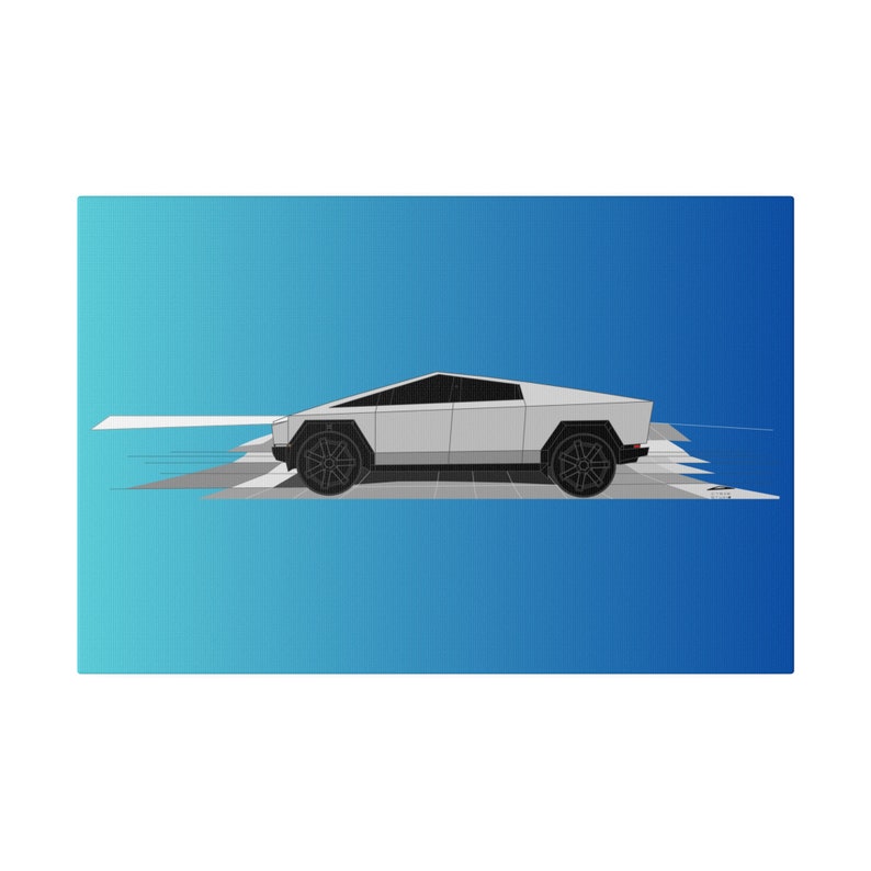 Tesla Cybertruck Wall Art Artwork & Portrait (LIGHT BLUE Background ...